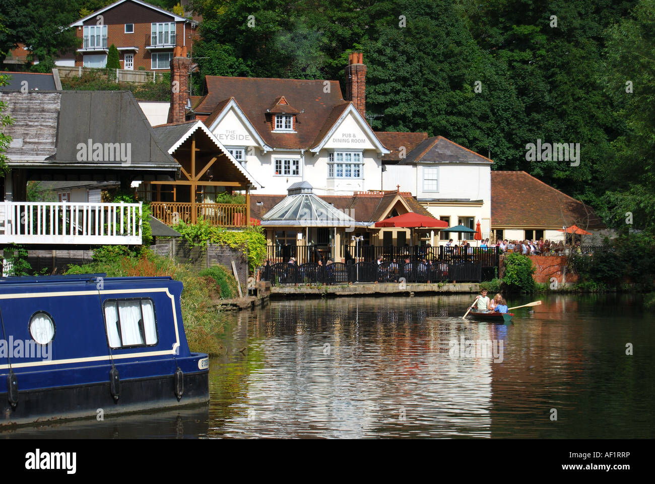 The Weyside Pub on banks of River Wey, Guildford, Surrey, England ...