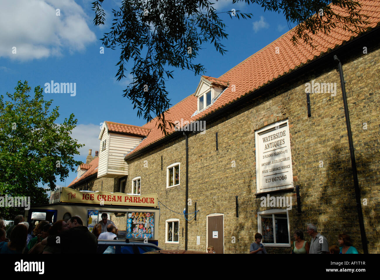 Waterside antiques warehouse at Quayside next to the River Great Ouse ...