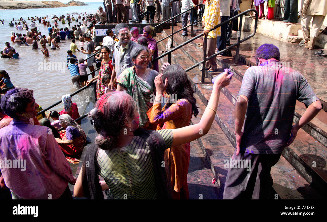 Indian families celebrating Holi Spring Festival at Gomati Bathing Ghat ...