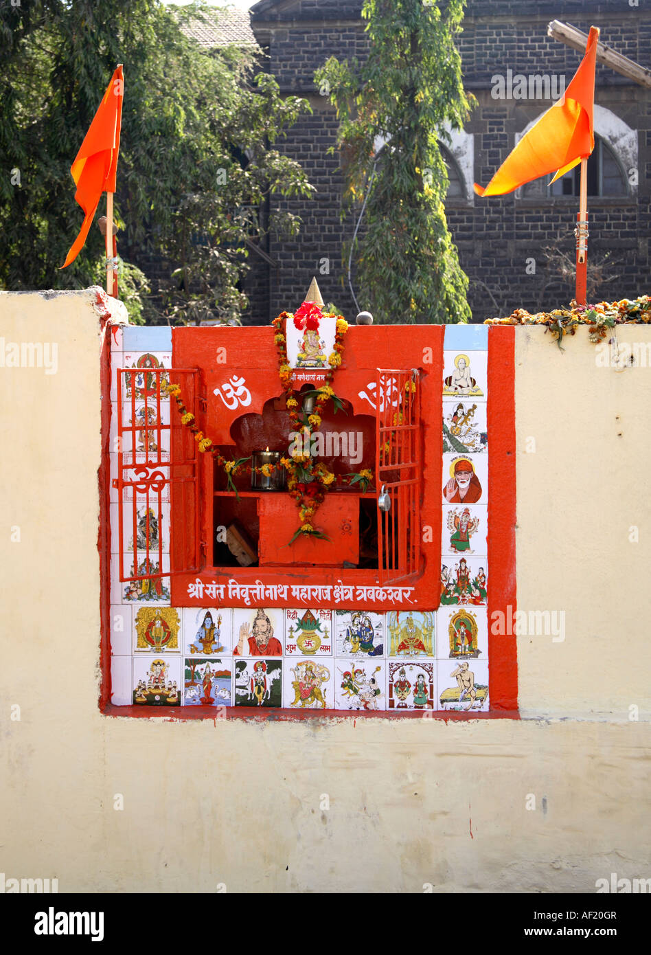 Hindu street altar showing different Hindu Gods and Idols, Nasik, India ...