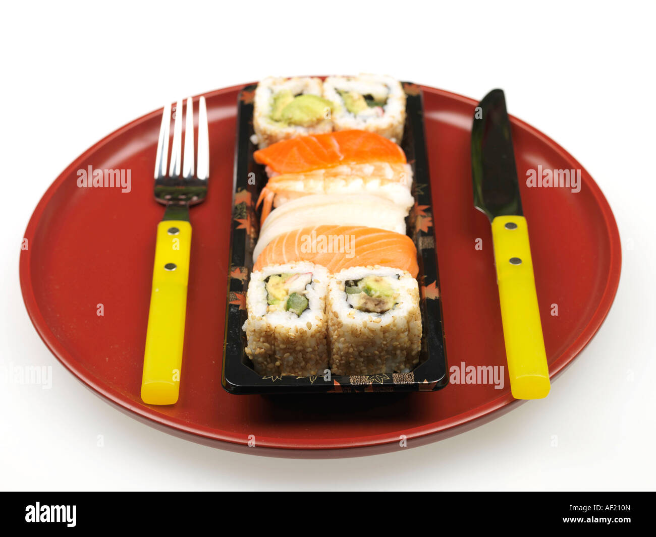 Selection Of Assorted Shop Bought Colourful Japanese Style Sushi Snacks ...