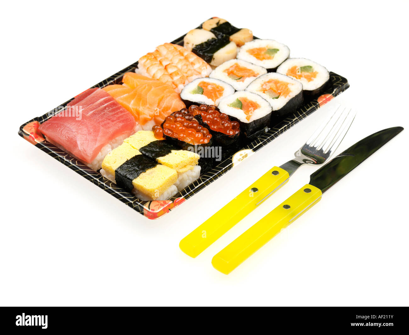 Selection Of Assorted Shop Bought Colourful Japanese Style Sushi Snacks ...