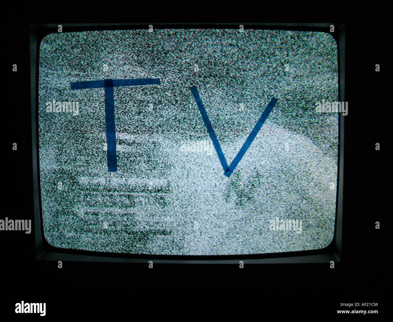 tv with blue tape and static Stock Photo - Alamy