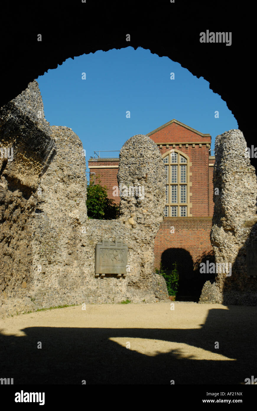 The remains of Reading Abbey with HM Prison Reading in the distance ...
