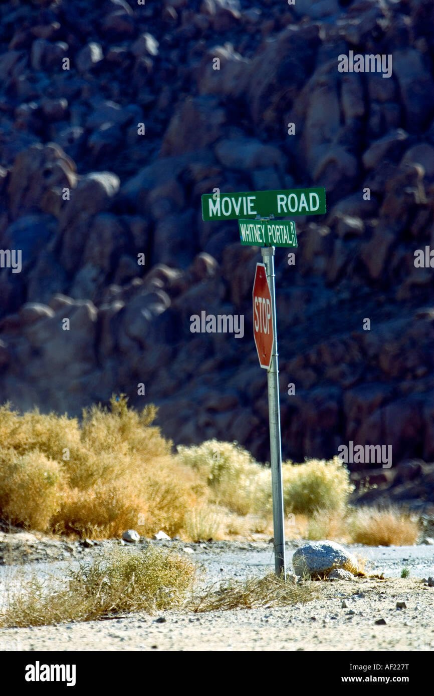 Movie Road and Whitney Portal Road sign Alabama Hills, California Stock ...