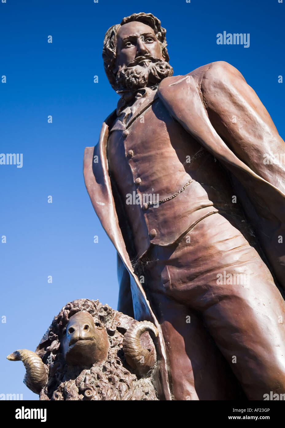 A life sized statue of Queenstown Founder William Rees situated on ...