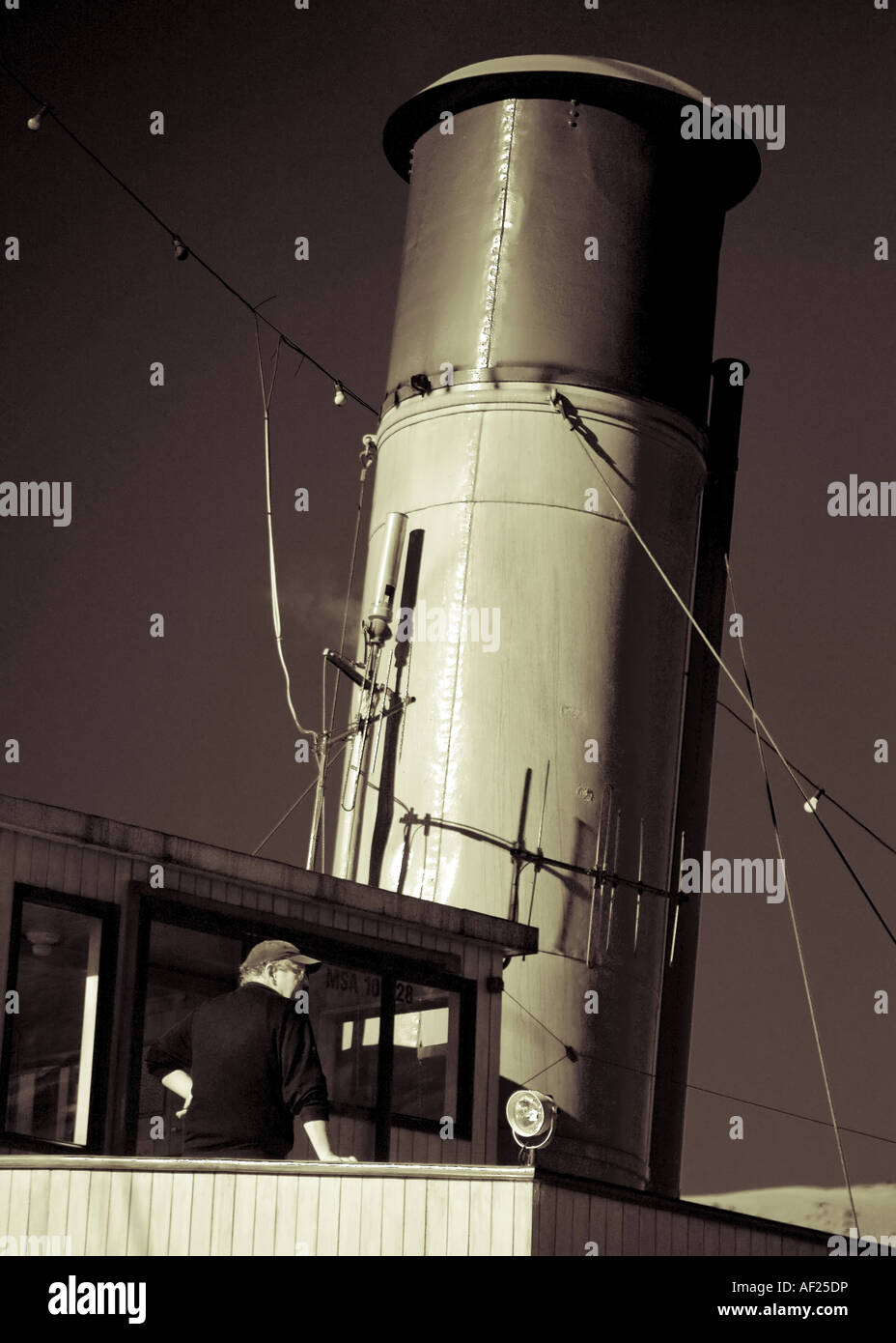 The steam funnel of the SS Earnslaw boat on Lake Wakatipu, South Island ...
