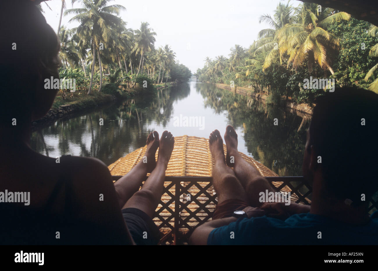 Relaxing on the Keralan back waters Stock Photo - Alamy