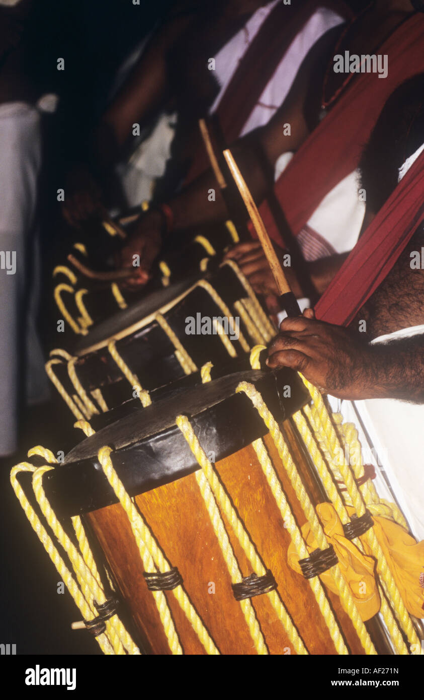 A detail of the drums used at a Theyyam festival near Kannur, Kerala ...