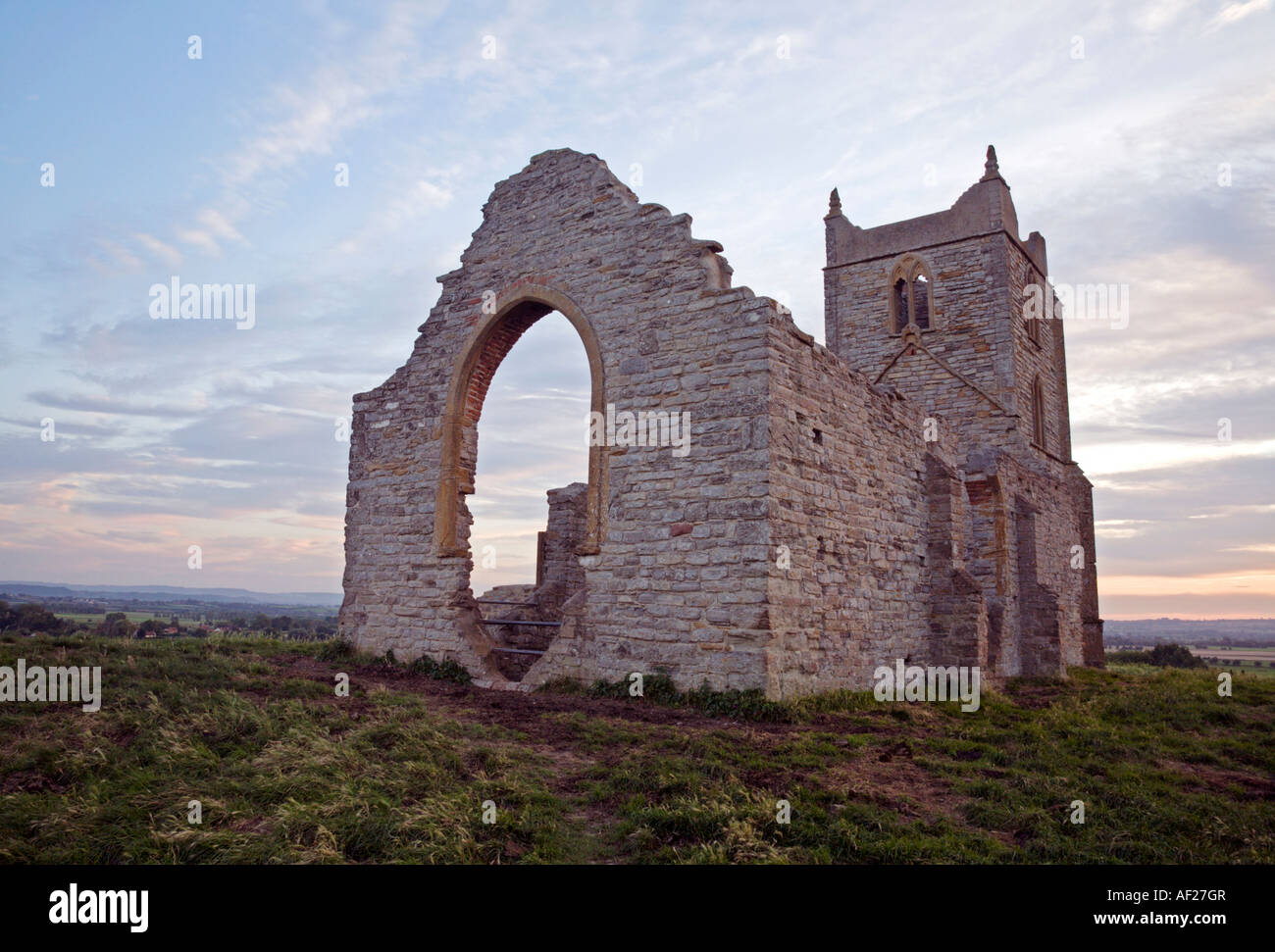 The ruins of St Michaels church on Burrow Mump near Burrow Bridge on ...