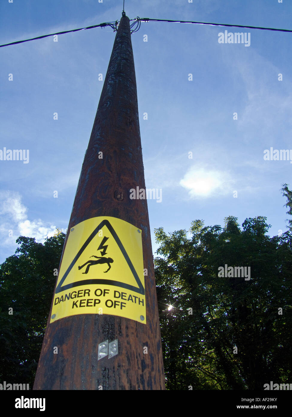 Danger of death warning sign on electricity pylon hi-res stock ...