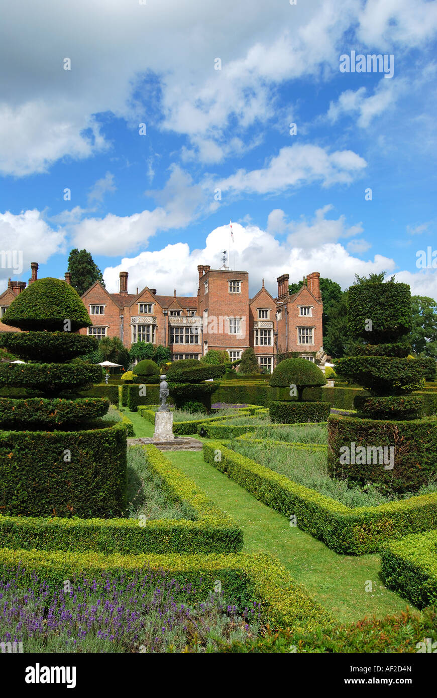 Manicured hedges and topiary gardens of Great Fosters Hotel, Egham ...