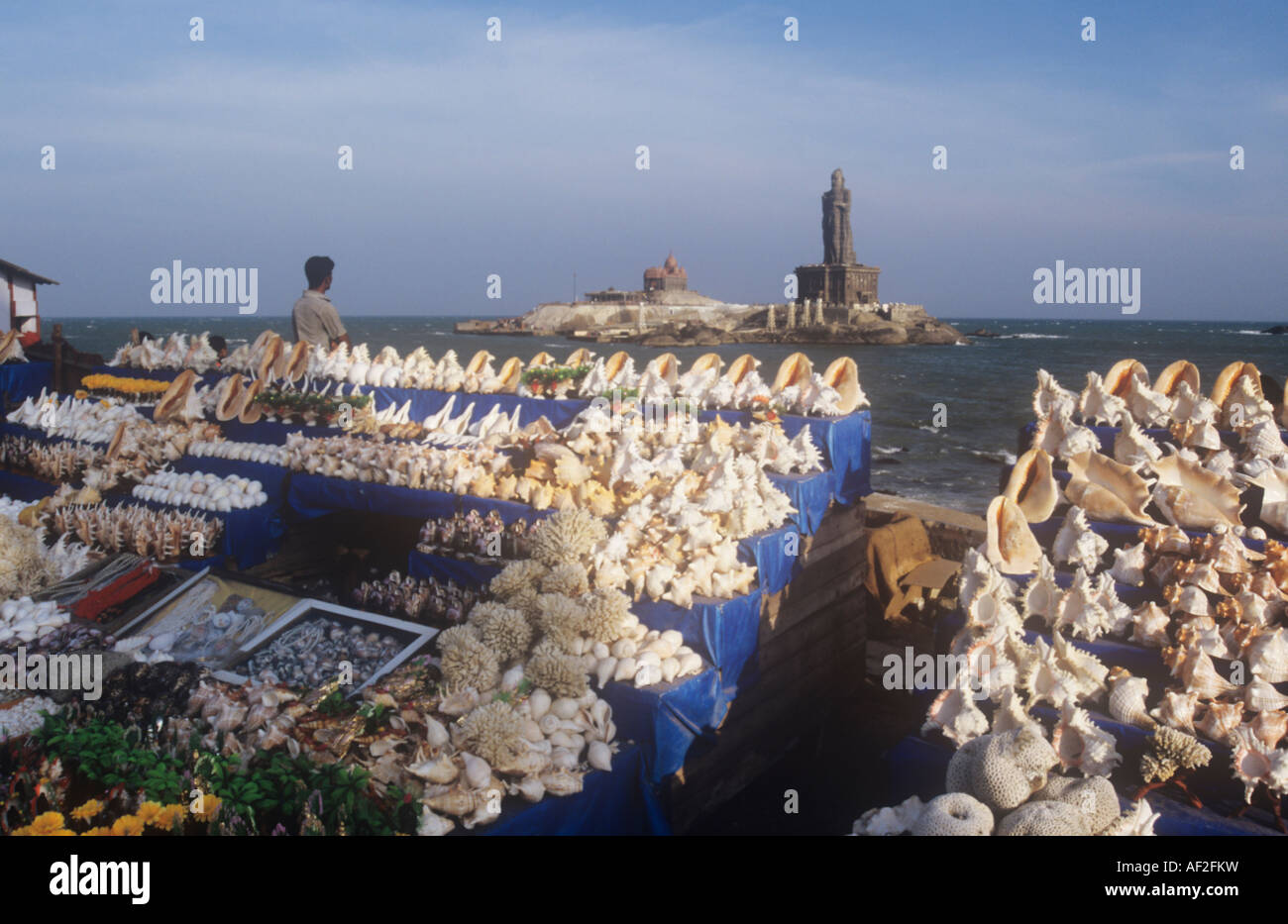 Sea shell stall by the sea shore in Kanykumari, Cape Comorin, Southern ...