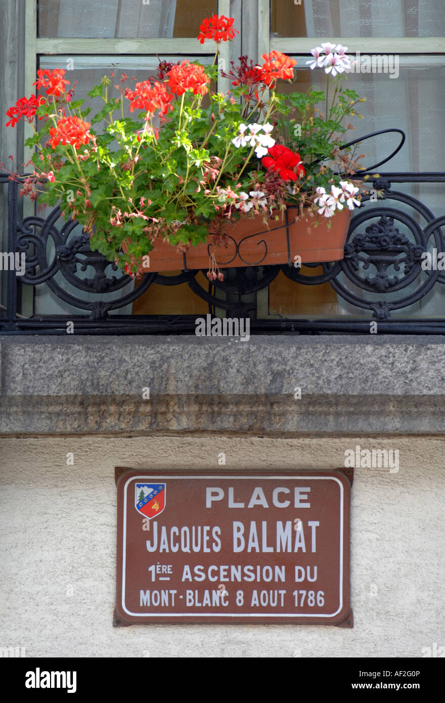 Chamonix, Haute-Savoie, France, plaque commemorating Jacques Balmat who ...