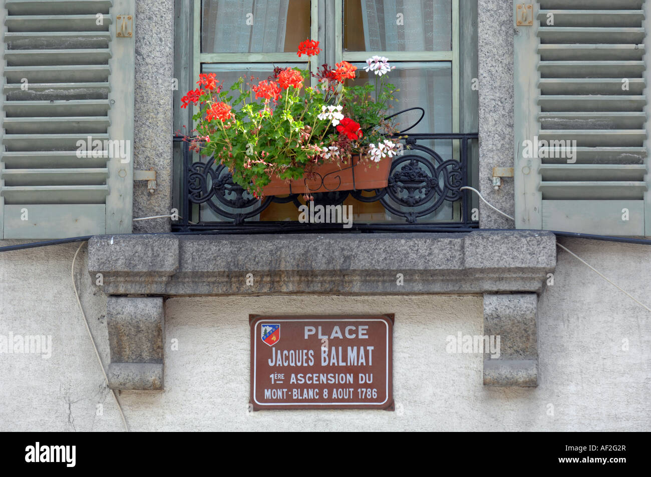 Chamonix, Haute-Savoie, France, plaque commemorating Jacques Balmat who ...