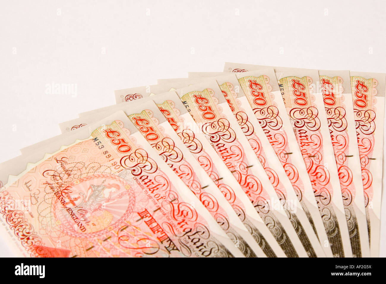 A fan of four hundred and fifty pounds in new fifty pound notes 450 50 ...