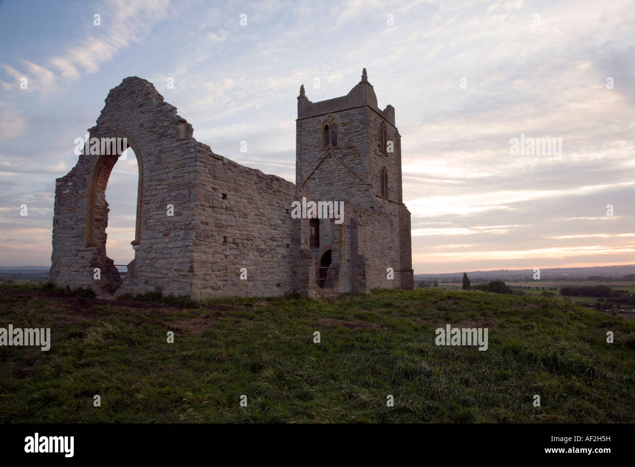 The ruins of St Michaels church on Burrow Mump near Burrow Bridge on ...