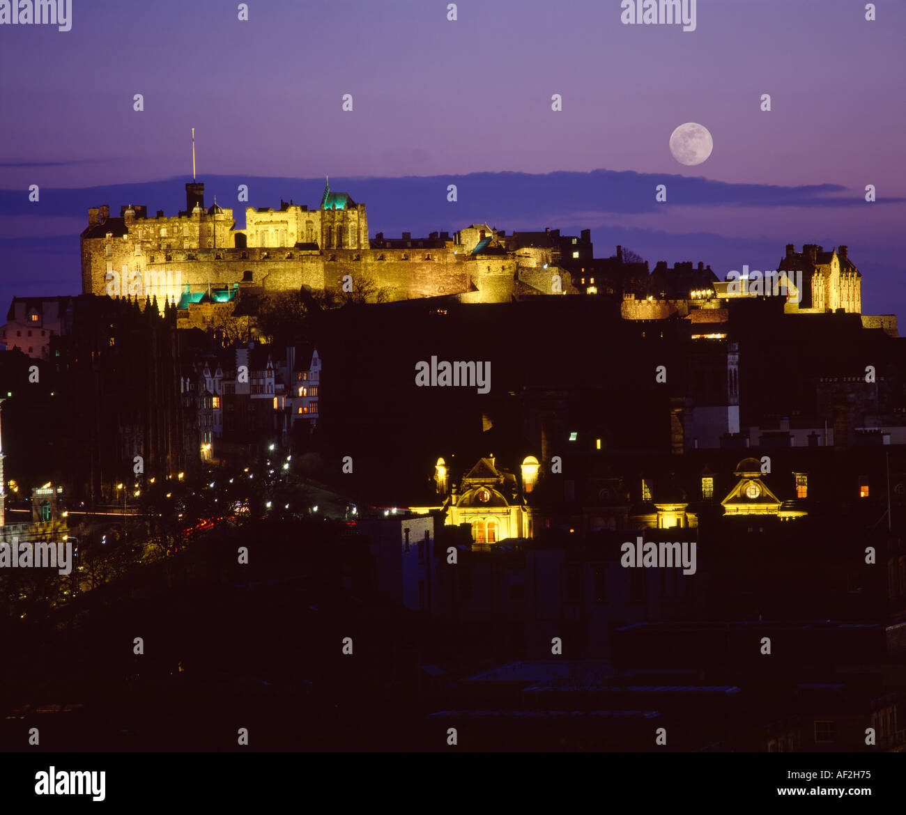 Edinburgh Castle, Edinburgh, Scotland, UK. Full moon Stock Photo - Alamy