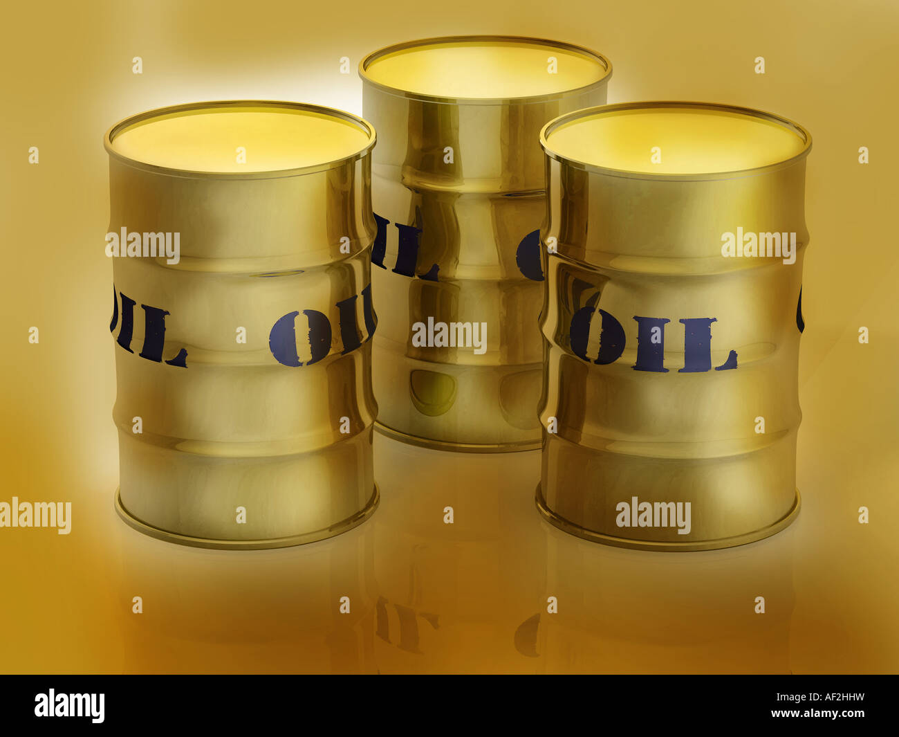 3d concept illustration of 3 oil barrels with a nice reflection Stock ...