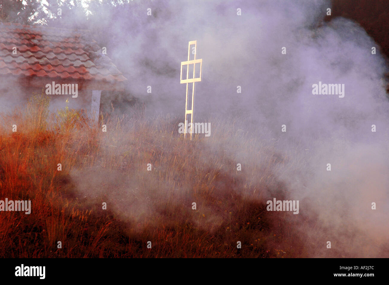 landscape smoke church Stock Photo - Alamy