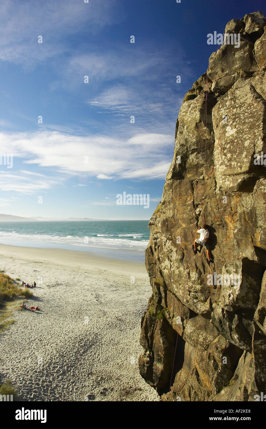 Rock Climbing Long Beach near Dunedin South Island New Zealand Stock ...