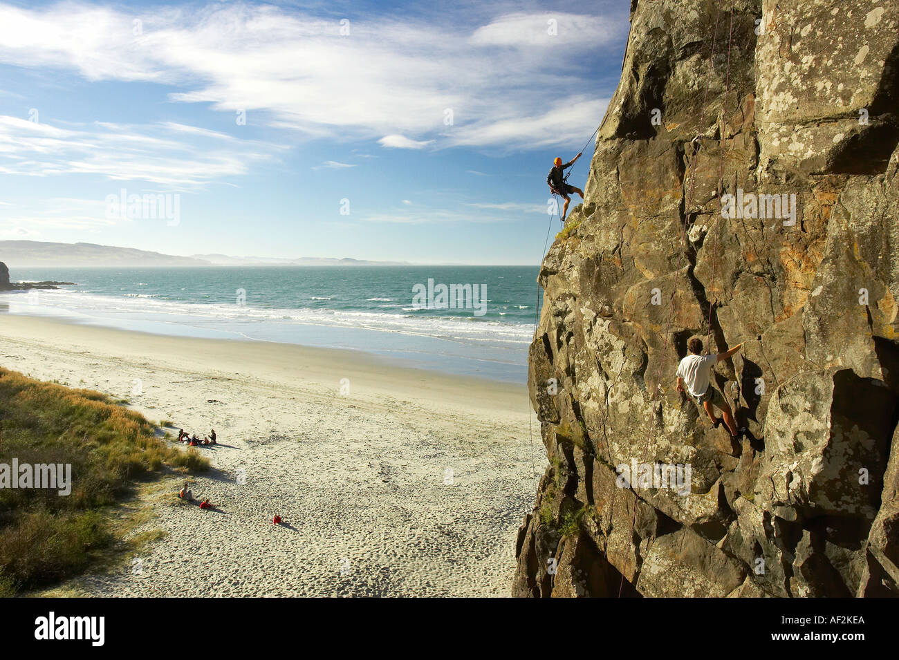 Rock Climbing Long Beach near Dunedin South Island New Zealand Stock ...