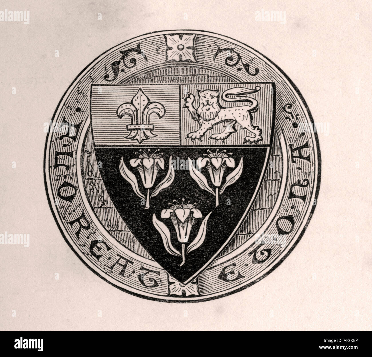 Eton shield laid over roundel with school motto Stock Photo - Alamy