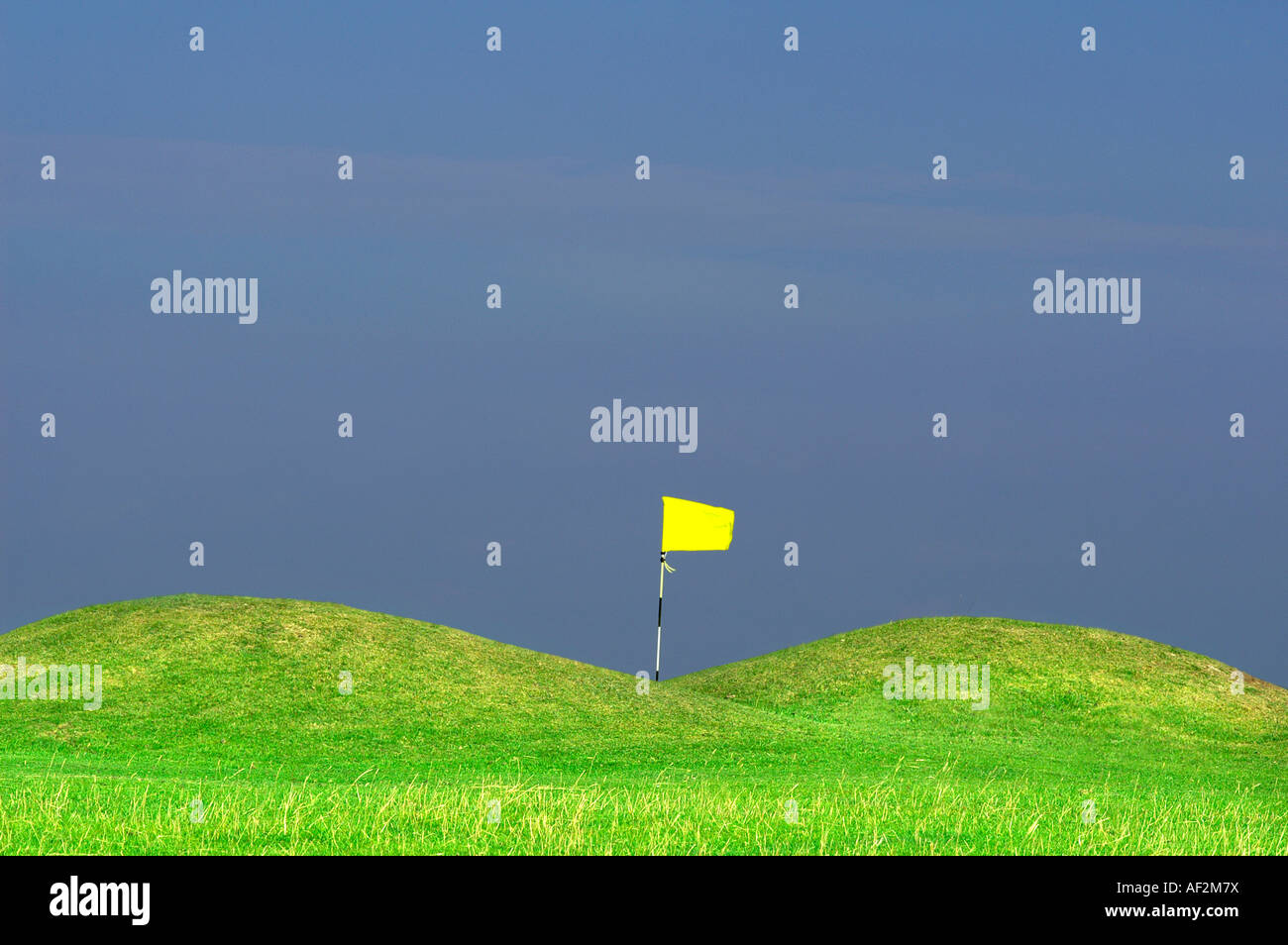 Golf flag fluttering in wind on the golf course with dark sky Stock ...