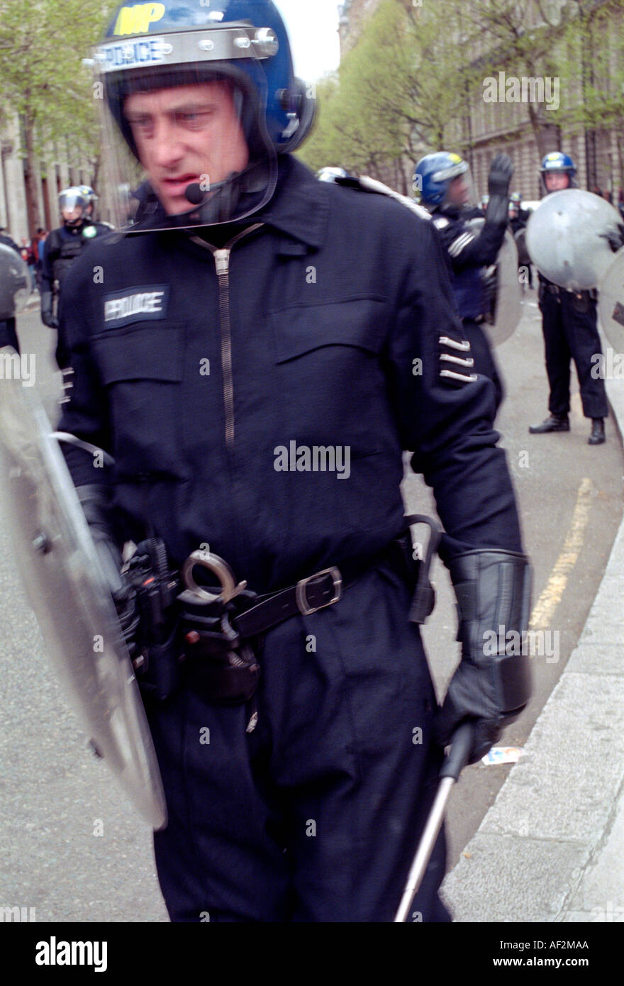 Police Officer in riot gear at Mayday protests London Stock Photo - Alamy