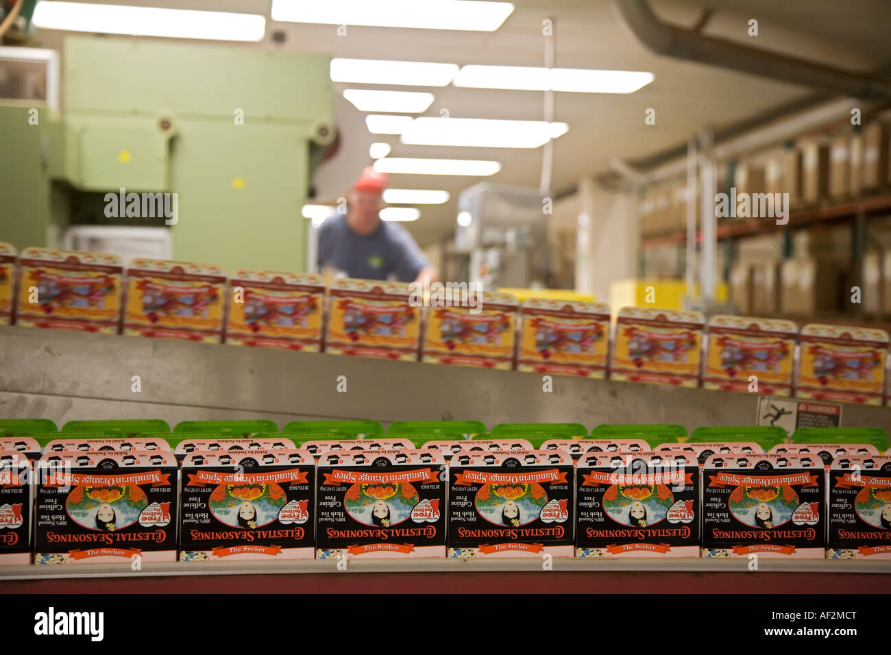 Boulder Colorado Tea boxes on a conveyor belt at Celestial Seasonings ...