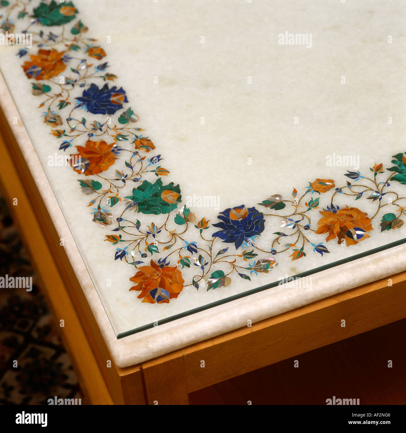 Marble Table Detail Agra Inlaid With Semi Precious Stones India Stock ...