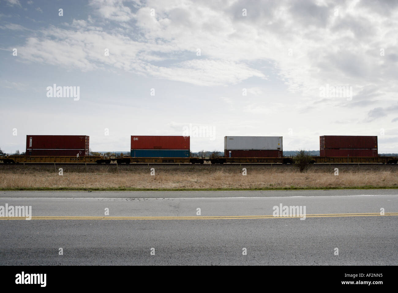 Cargo containers on rail line awaiting export Deltaport Delta British ...