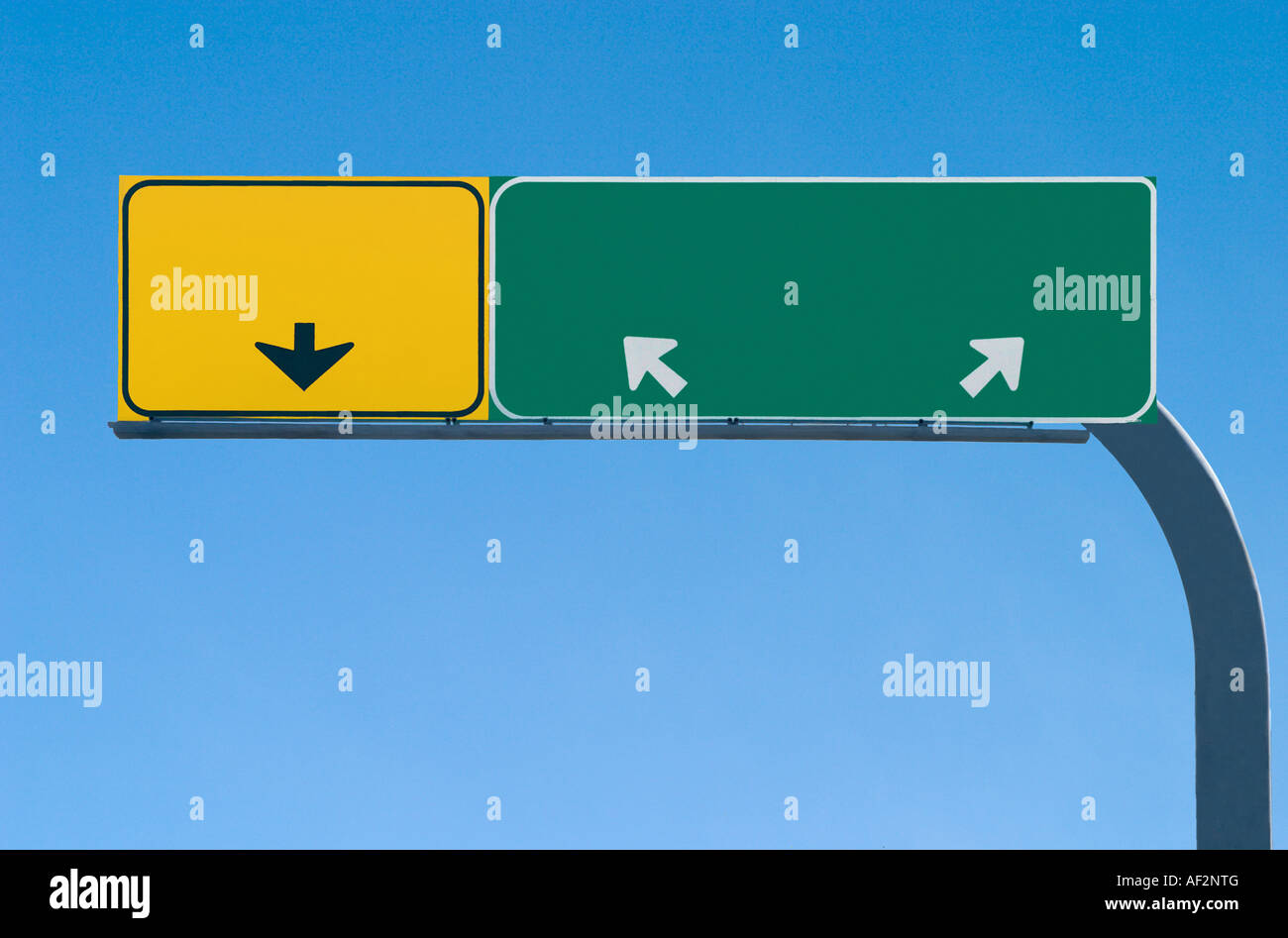 Blank freeway sign with arrows pointing in different directions ...