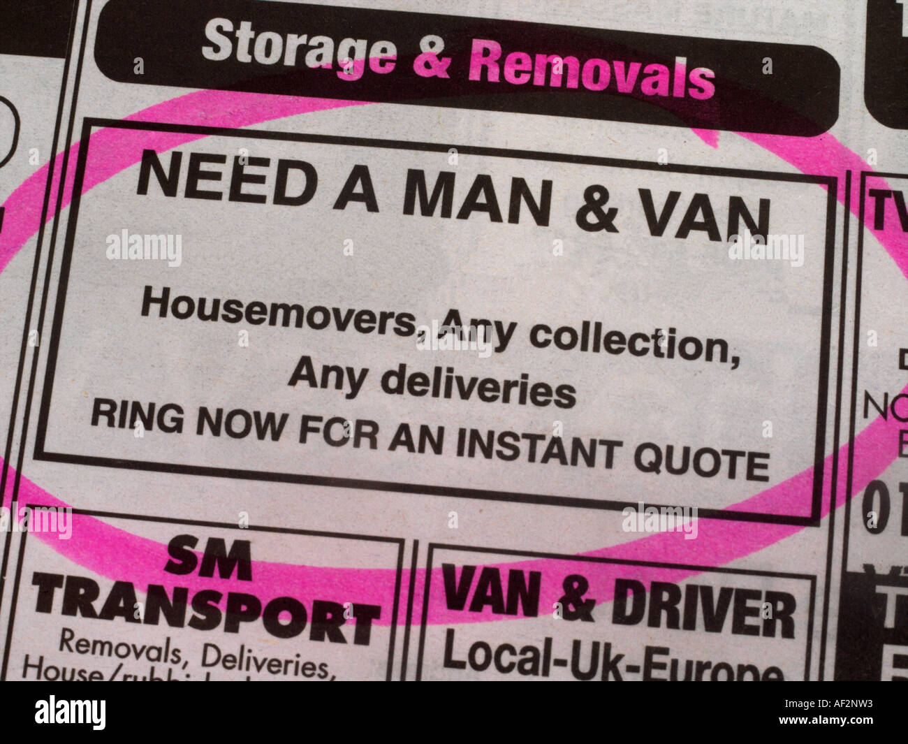 Classified Advertisement Need a Man and a Van Stock Photo - Alamy