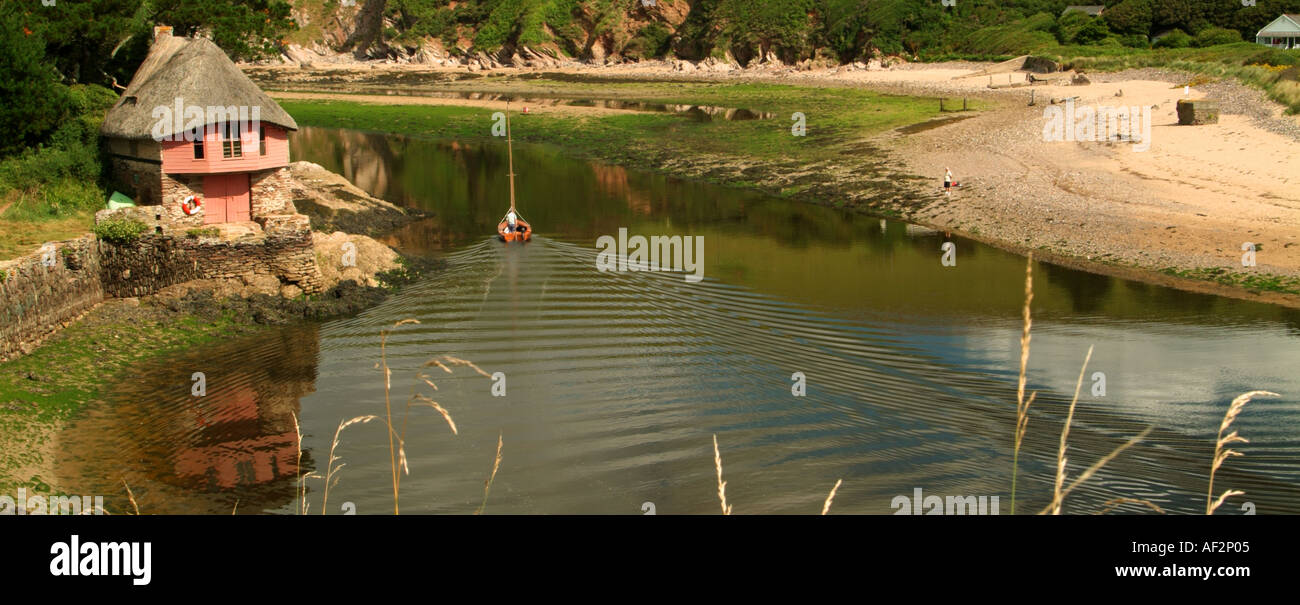 Panoramic view of Bantham boathouse on the River Erme Devon UK Stock ...