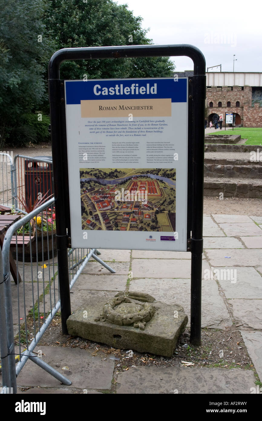 Sign post for the Roman fort in the city center Castlefield Manchester ...