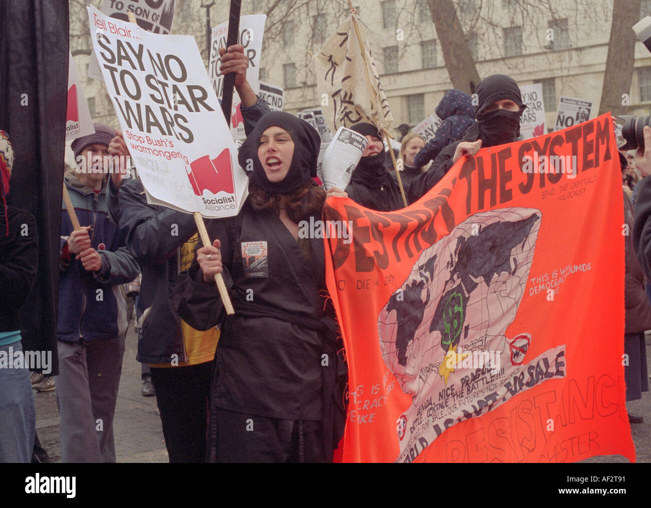 Marching protester during Anti globalisation march through London ...