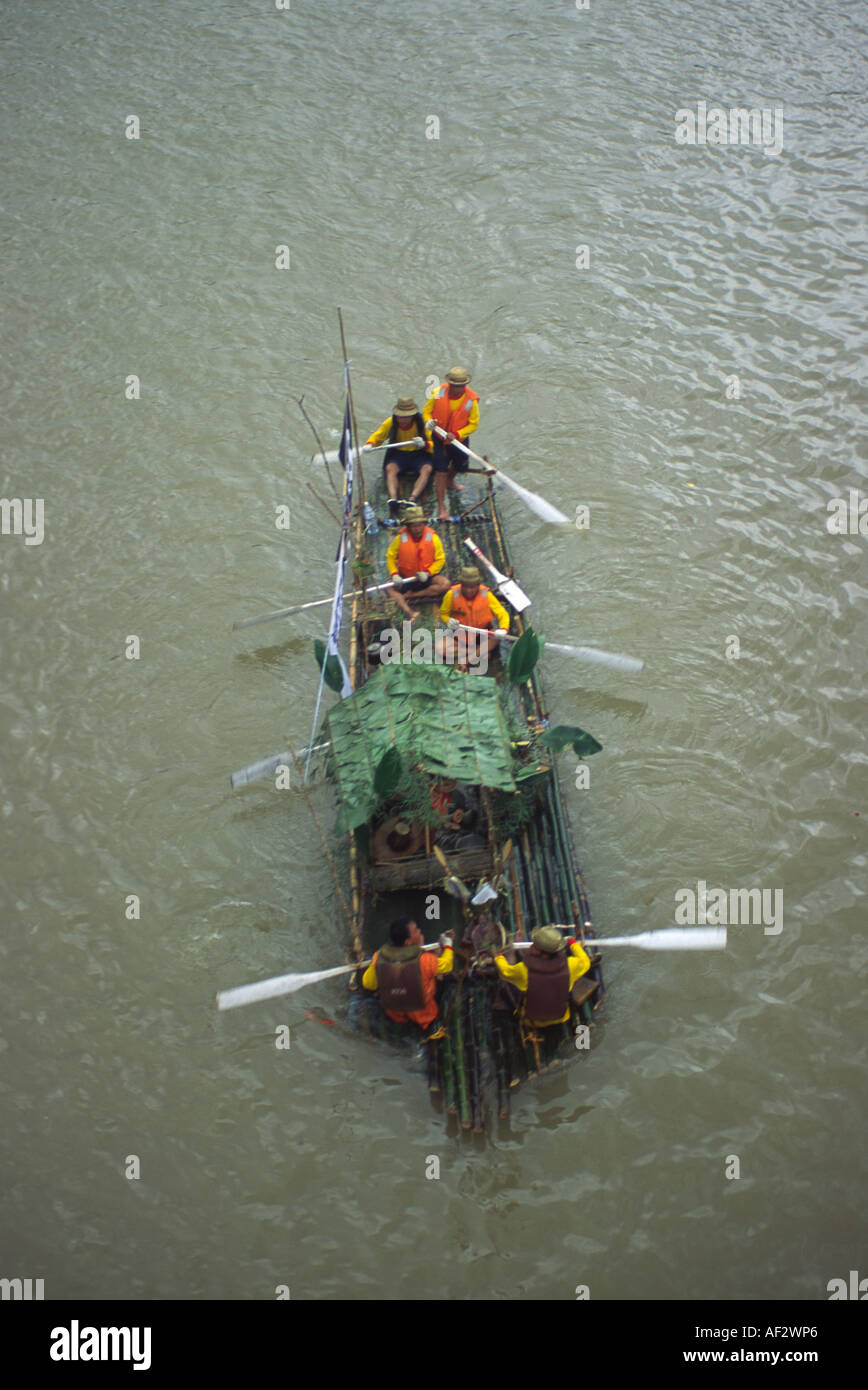 Paddling Traditional Bamboo Raft down Rejang River Sarawak Borneo Stock ...