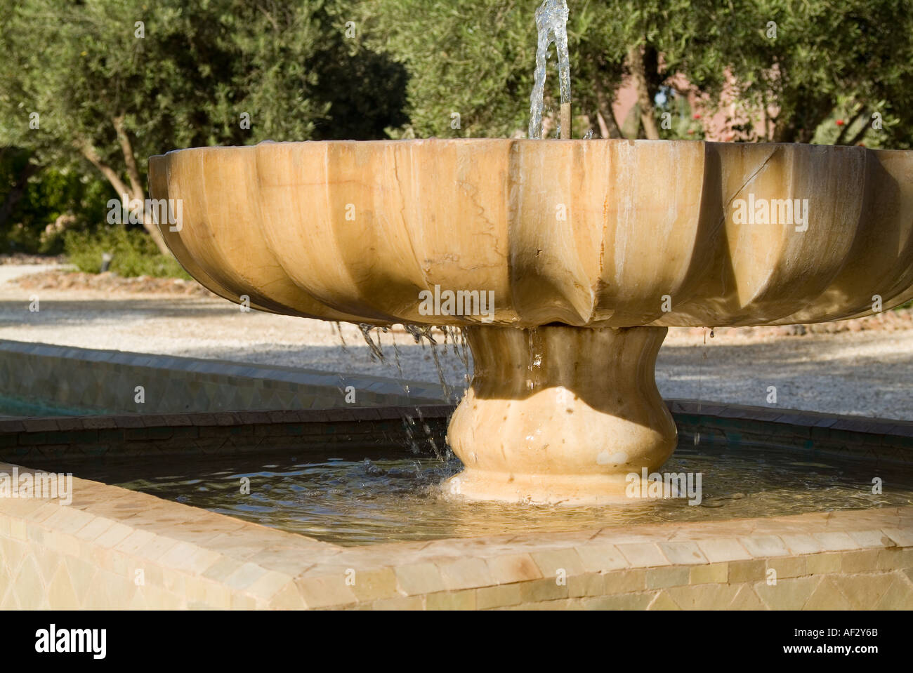 Palmeraie, Marrakesh, Morocco. Water fountain in garden of luxury villa ...