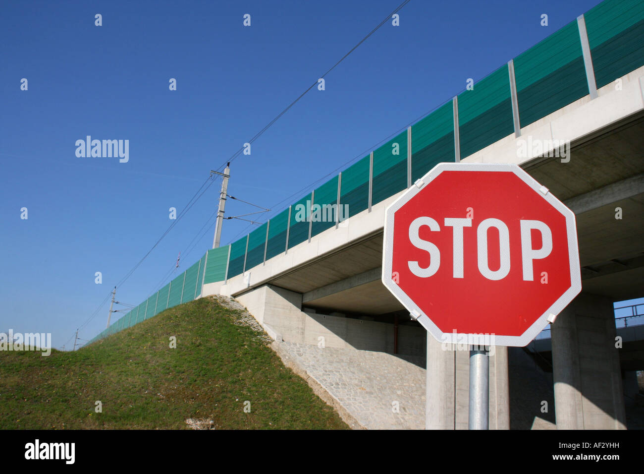 sound prtecting wall and stop sign Stock Photo - Alamy