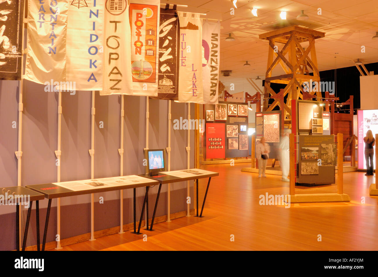 Interpretive displays in the visitor center at Manzanar War Relocation ...
