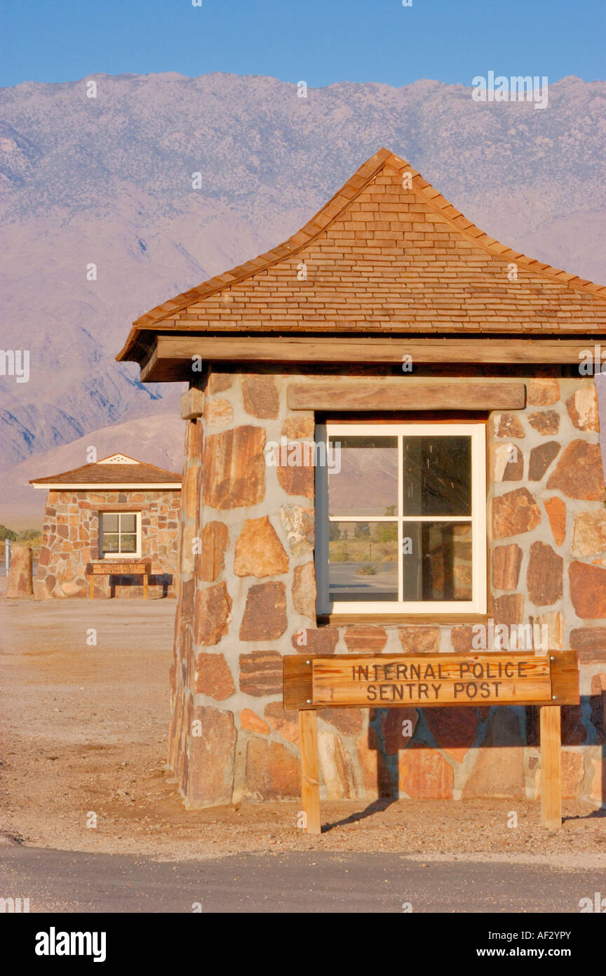 Sentry stations at the entrance to Manzanar War Relocation Center ...