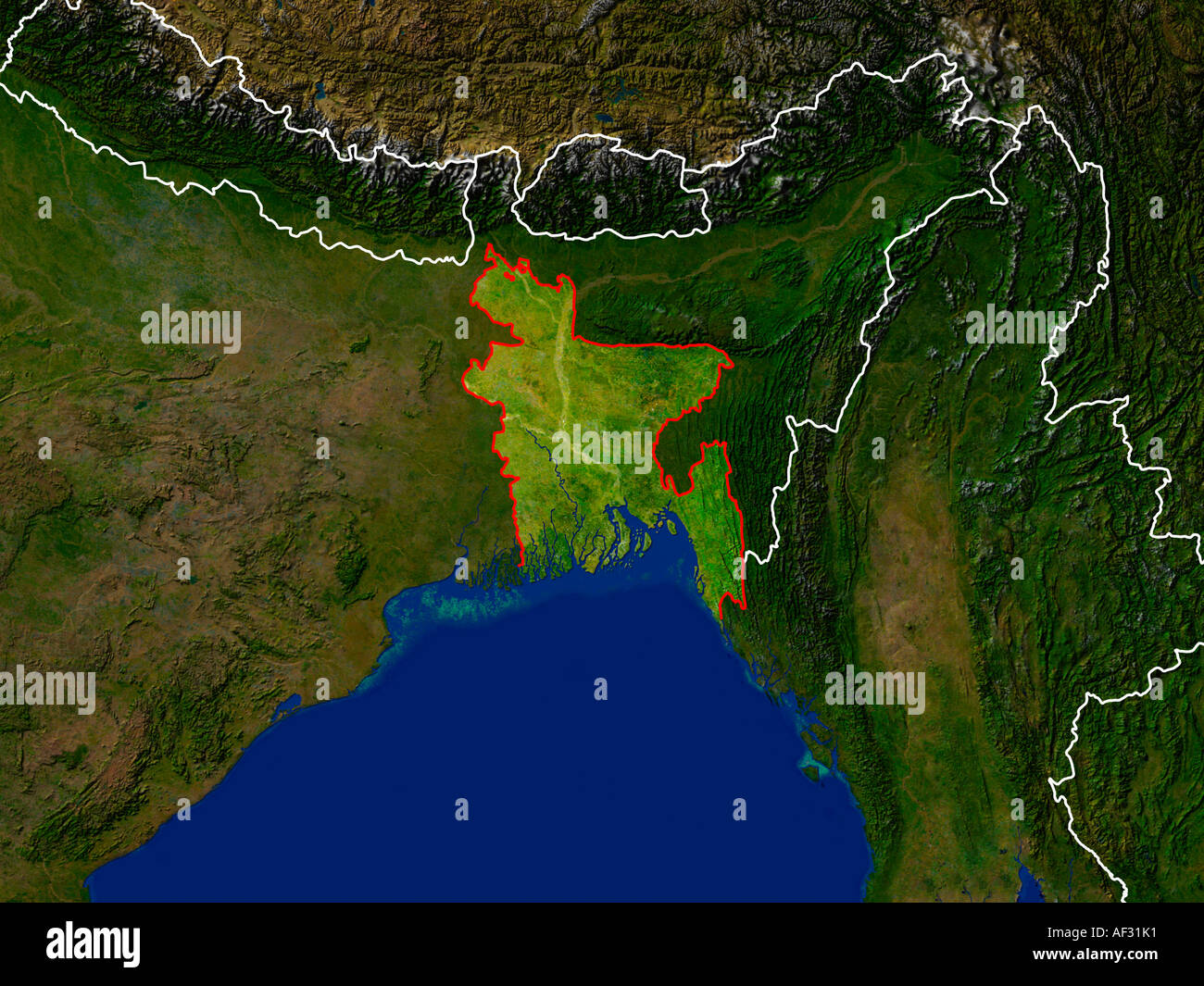 Highlighted Satellite Image Of Bangladesh Stock Photo - Alamy