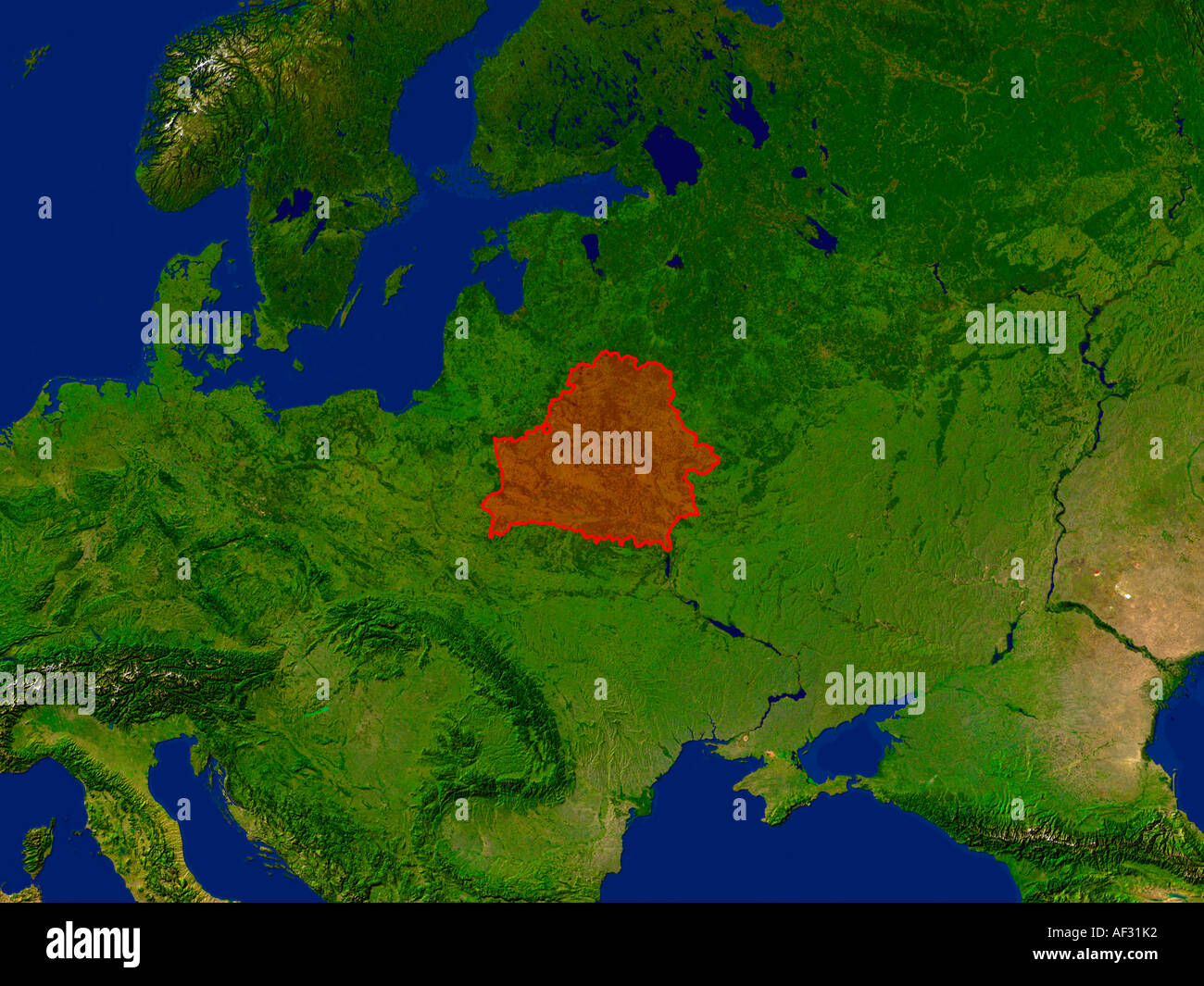 Highlighted Satellite Image Of Belarus Stock Photo - Alamy