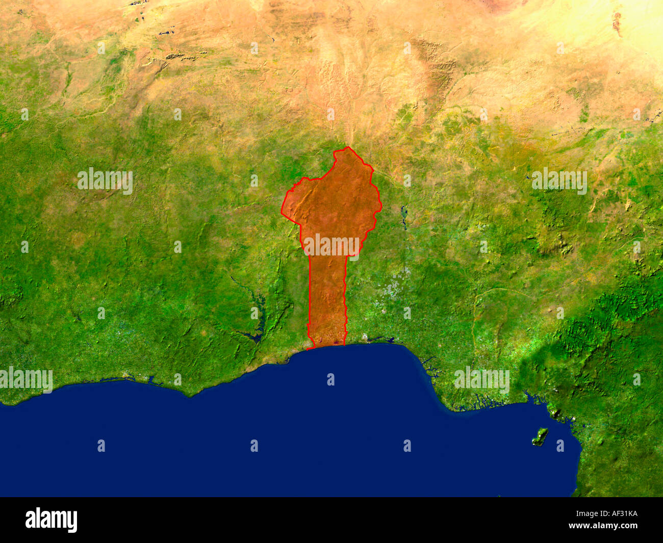 Highlighted Satellite Image Of Benin Stock Photo - Alamy