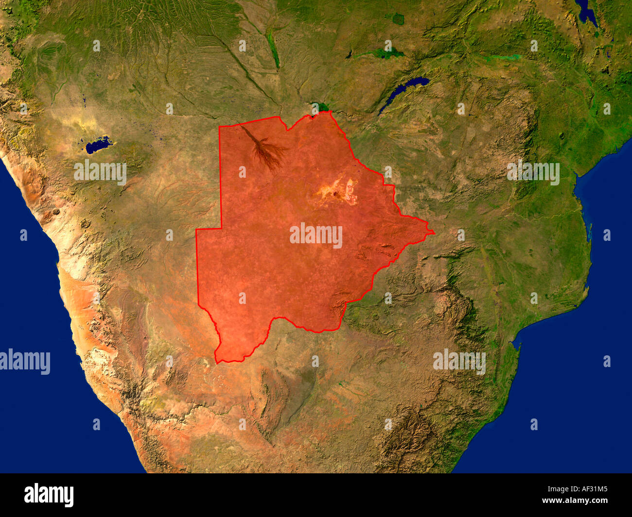 Highlighted Satellite Image Of Botswana Stock Photo - Alamy