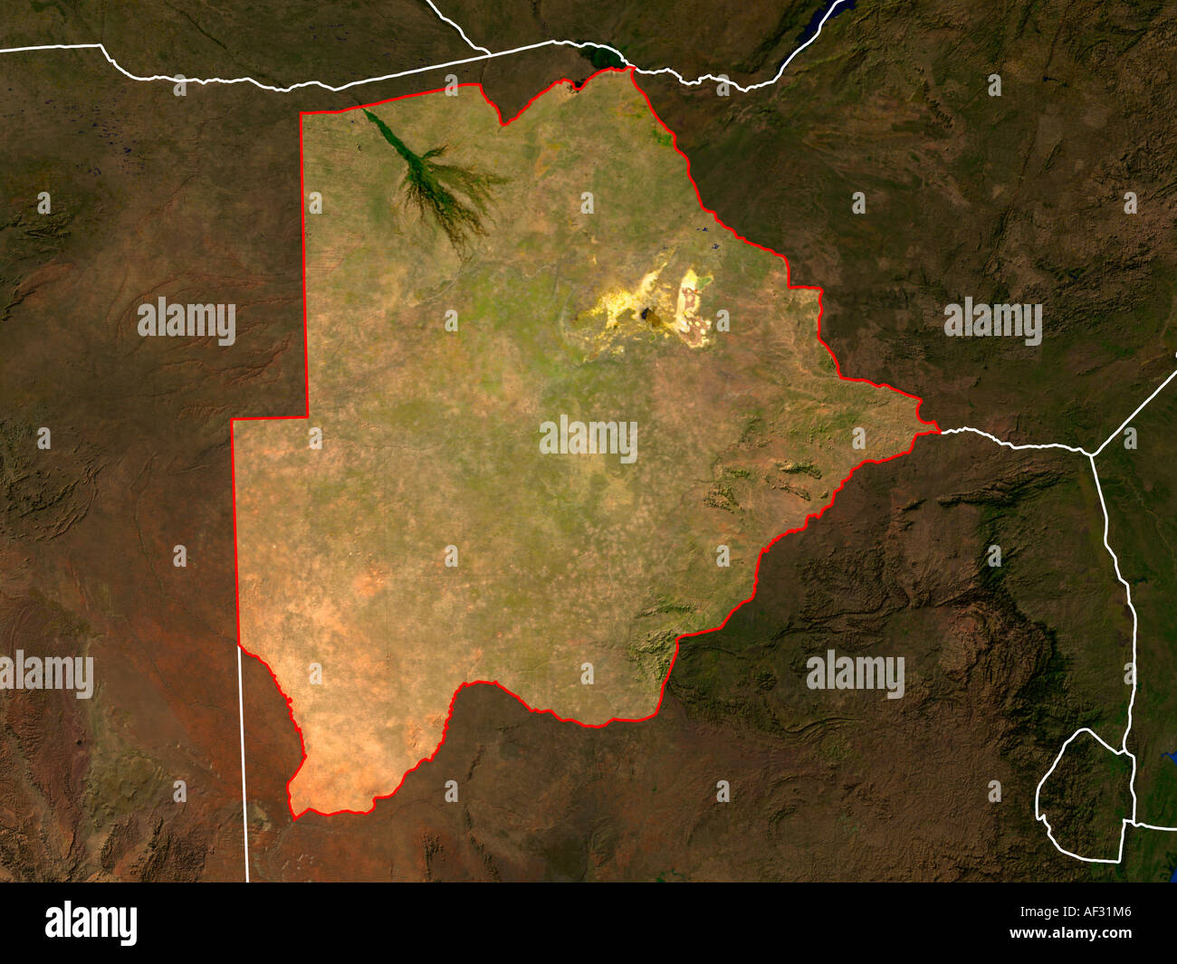Highlighted Satellite Image Of Botswana Stock Photo - Alamy