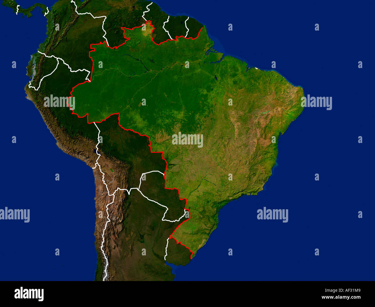 Highlighted Satellite Image Of Brazil Stock Photo - Alamy