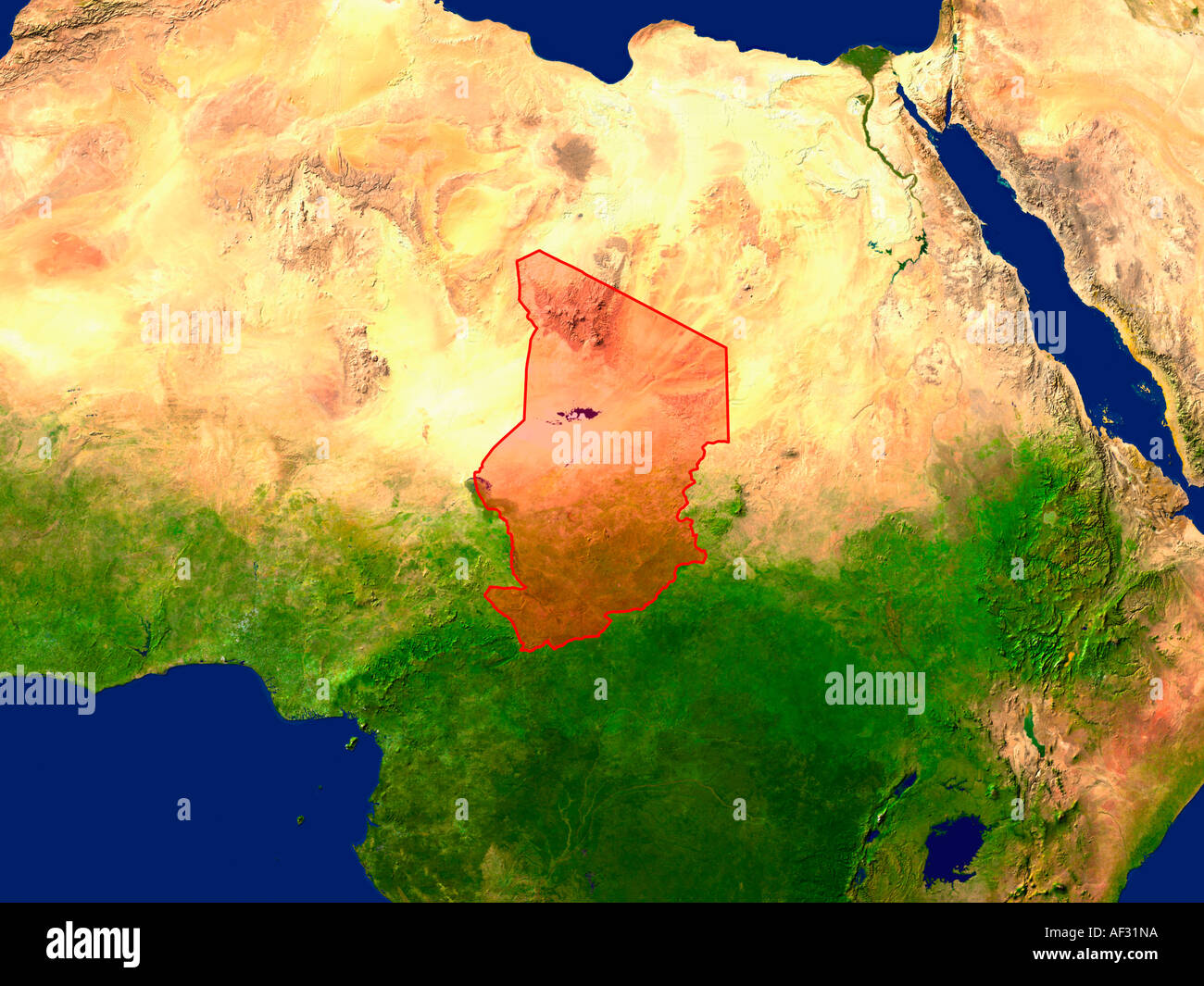 Highlighted Satellite Image Of Chad Stock Photo - Alamy