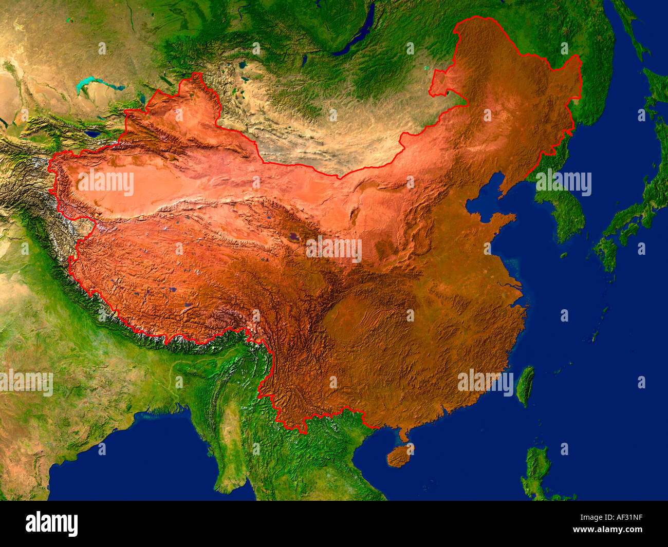 Highlighted Satellite Image Of China Stock Photo - Alamy